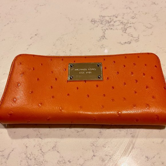 Michael Kors | Bags | Authentic Michael Kors Orange Ostrich Print ...